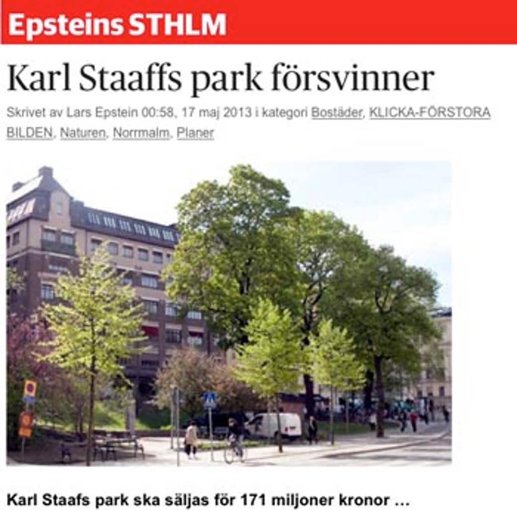 Politisk strid om Karl Staaffs park - DN.SE